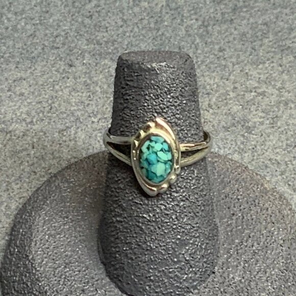 Vintage | Jewelry | Pressed Turquoise Inlay Ring Size 5 As Is Silver ...
